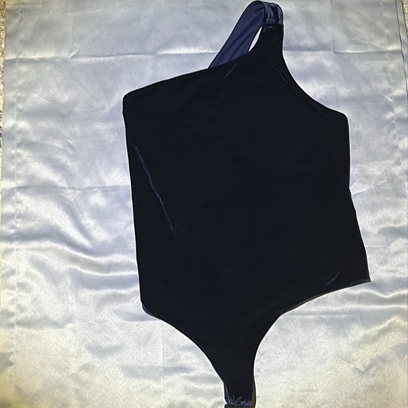 Fabletics | Tops | Fabletics Gigi Velour Blue One Shoulder Bodysuit ...